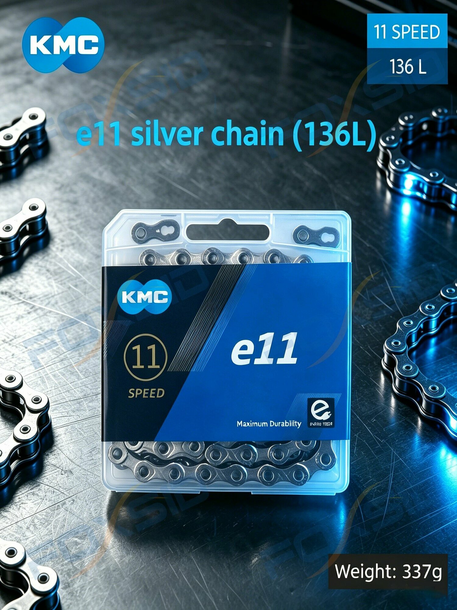 KMC E11, 11-ступенчатая цепь для электромобиля/велосипеда, 136 звеньев