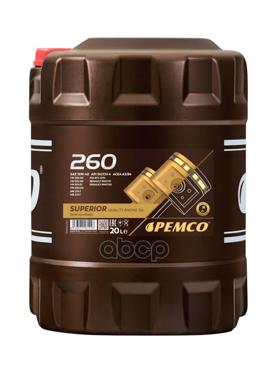 PEMCO 10W-40 Sn/Ch-4, A3/B4 20Л (Полусинт. Мотор. Масло)