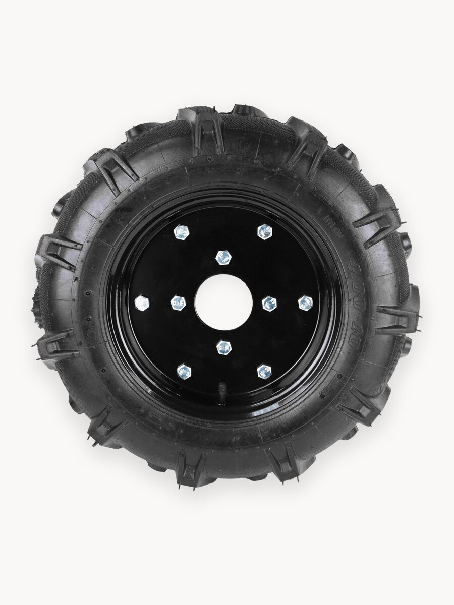 Колесо для мотоблока (камера+покрышка + черный диск) 4,00-10W "Елочка" под 4 отв. / кротоф