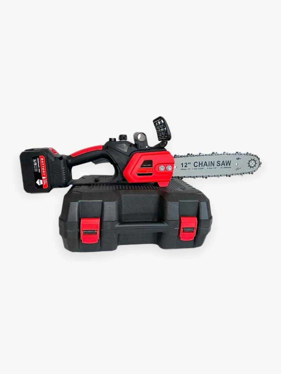 Цепная пила, 12", 6000 мАч, нескользящая рукоятка, , 2 аккумулятора