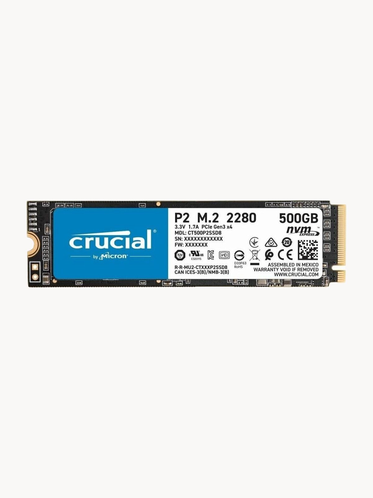 Твердотельный накопитель Crucial 500GB P2 CT500P2SSD8 (m.2 2280, NVMe)