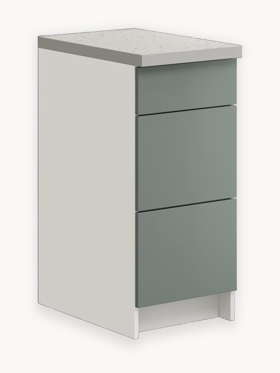 Кухонный модуль напольная тумба Pragma Elinda с 3 выдвижными ящиками, ШхГхВ 41х60х91 см, со столешницей, ЛДСП, дымчатый зеленый Pragma