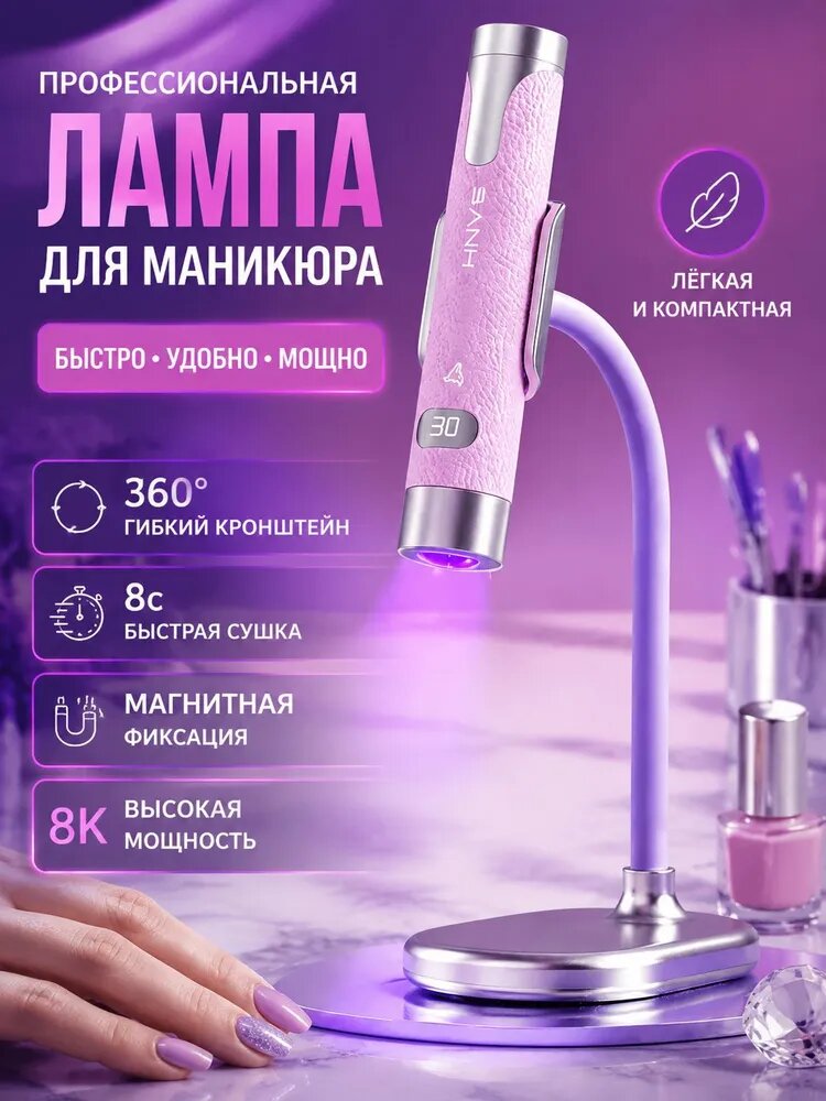Интеллектуальная сенсорная лампа для ногтей с искусственным интеллектом, портативная, перезаряжаемая, для сушки гель-лака, с магнитной подставкой