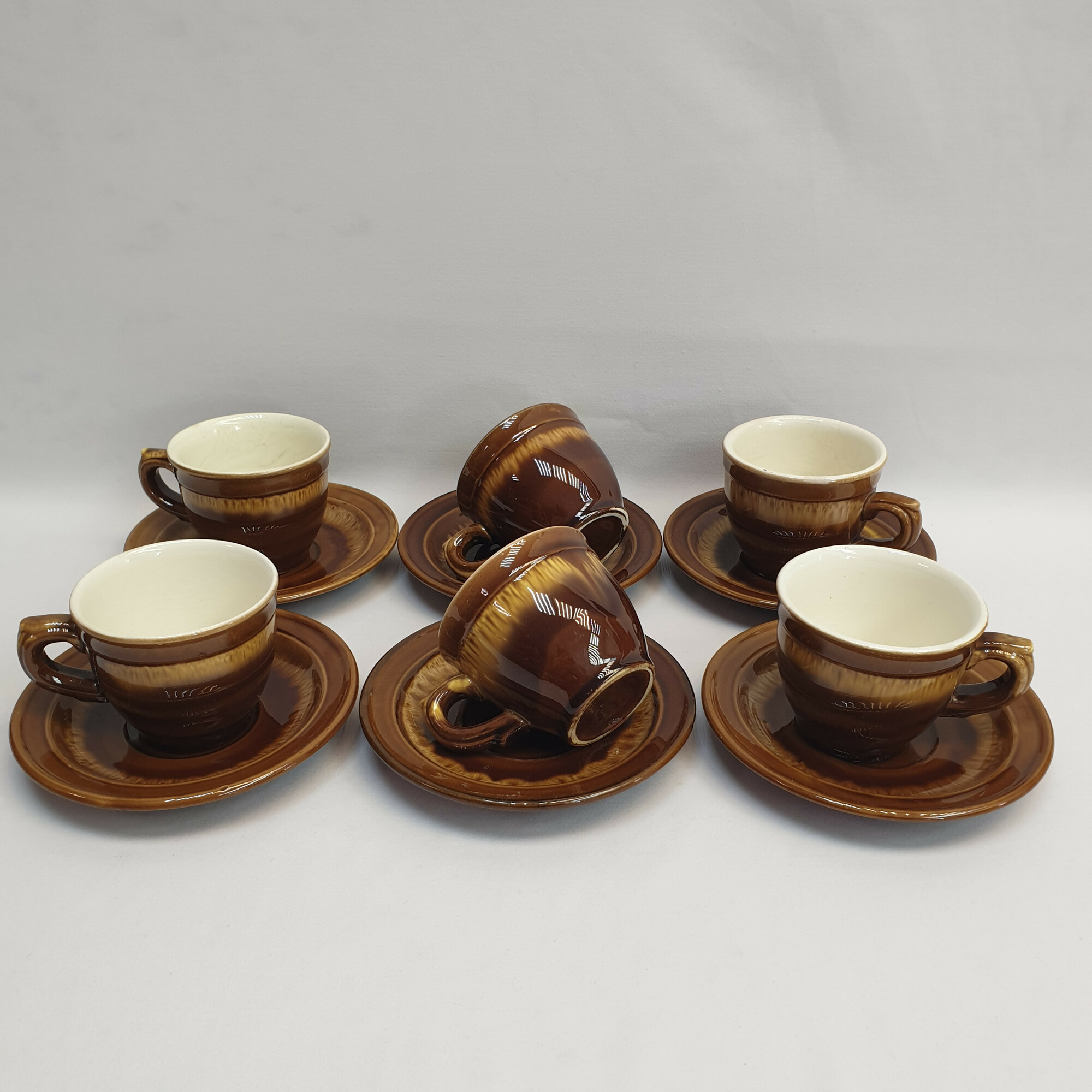 Винтажный набор чайный пар 6 шт, ЗИК Конакова, фаянс, 150 мл, СССР.