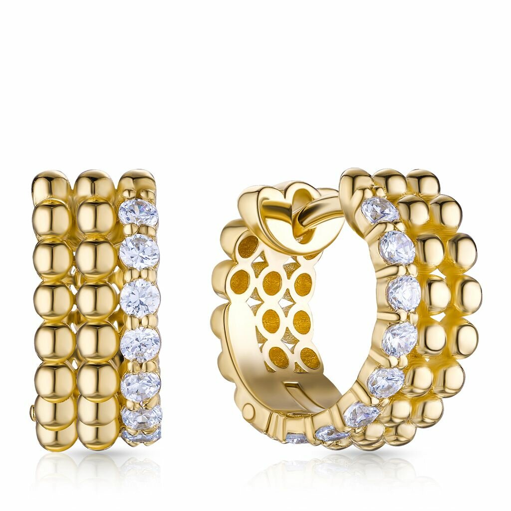 Серьги конго, желтое золото, 585 проба, фианит
