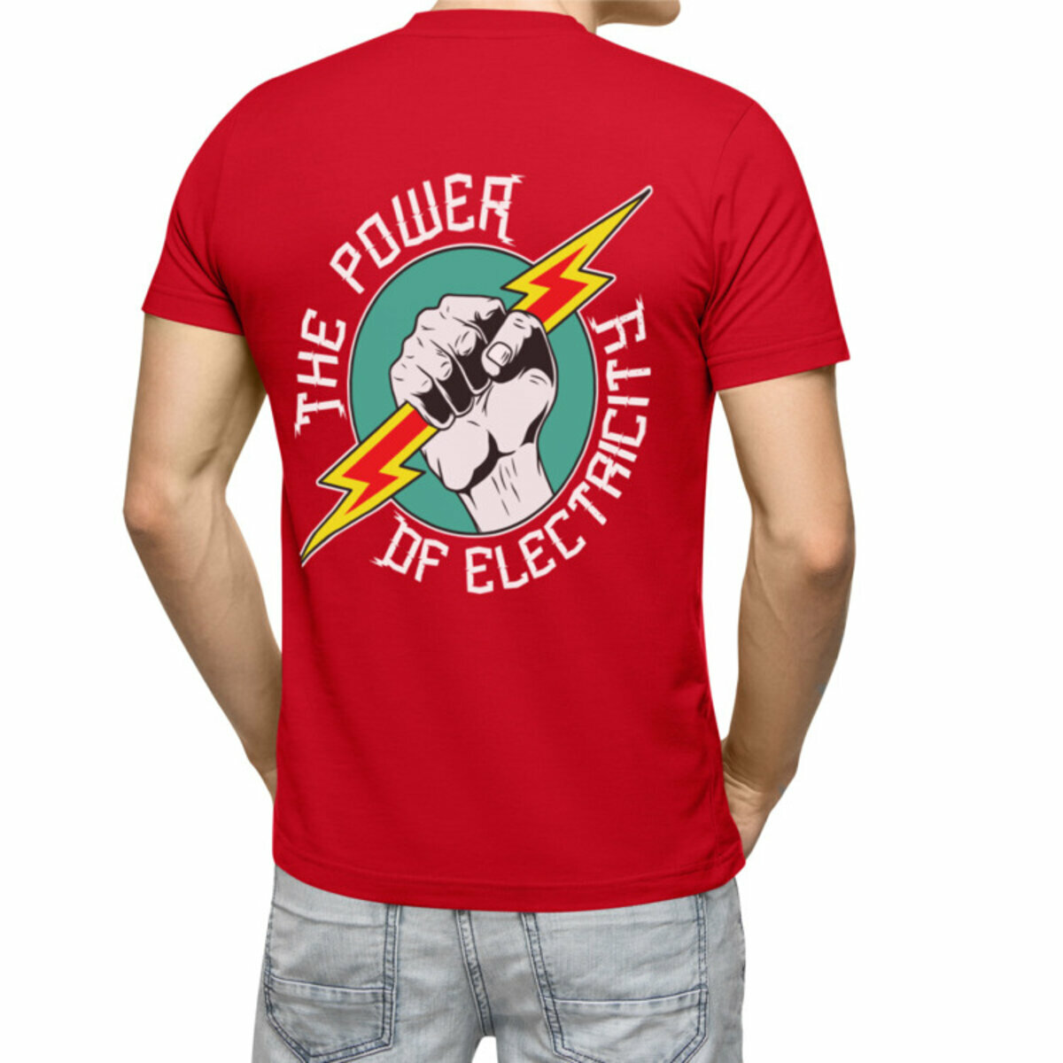 Мужская футболка «Мощность электричества, электрик, молния» (красный, XL)