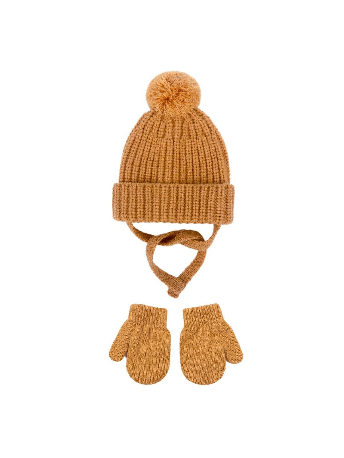 Вязаная шапка и перчатки для малыша, Куркума - M