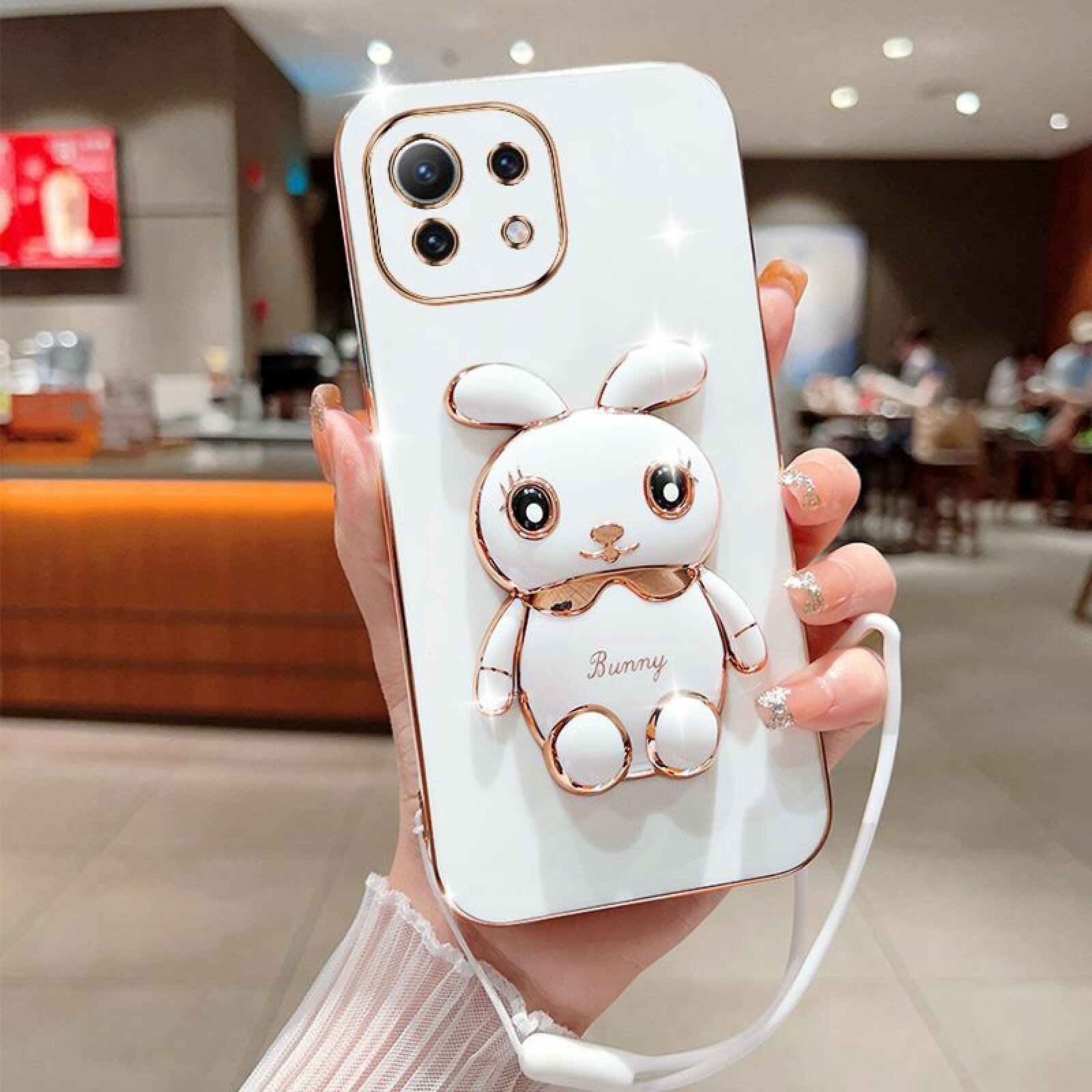 Чехол MyPads для Xiaomi Mi 11 Lite и Mi 11 Lite 5G с подставкой в виде кролика, белый, мягкий силикон