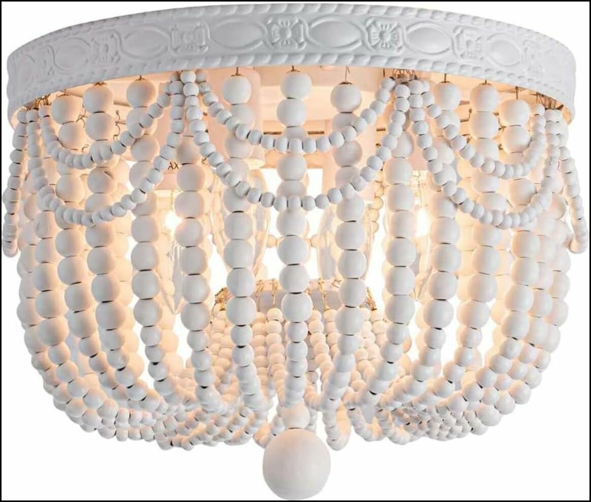 Потолочный светильник из деревянных бусин/диаметр 32 см