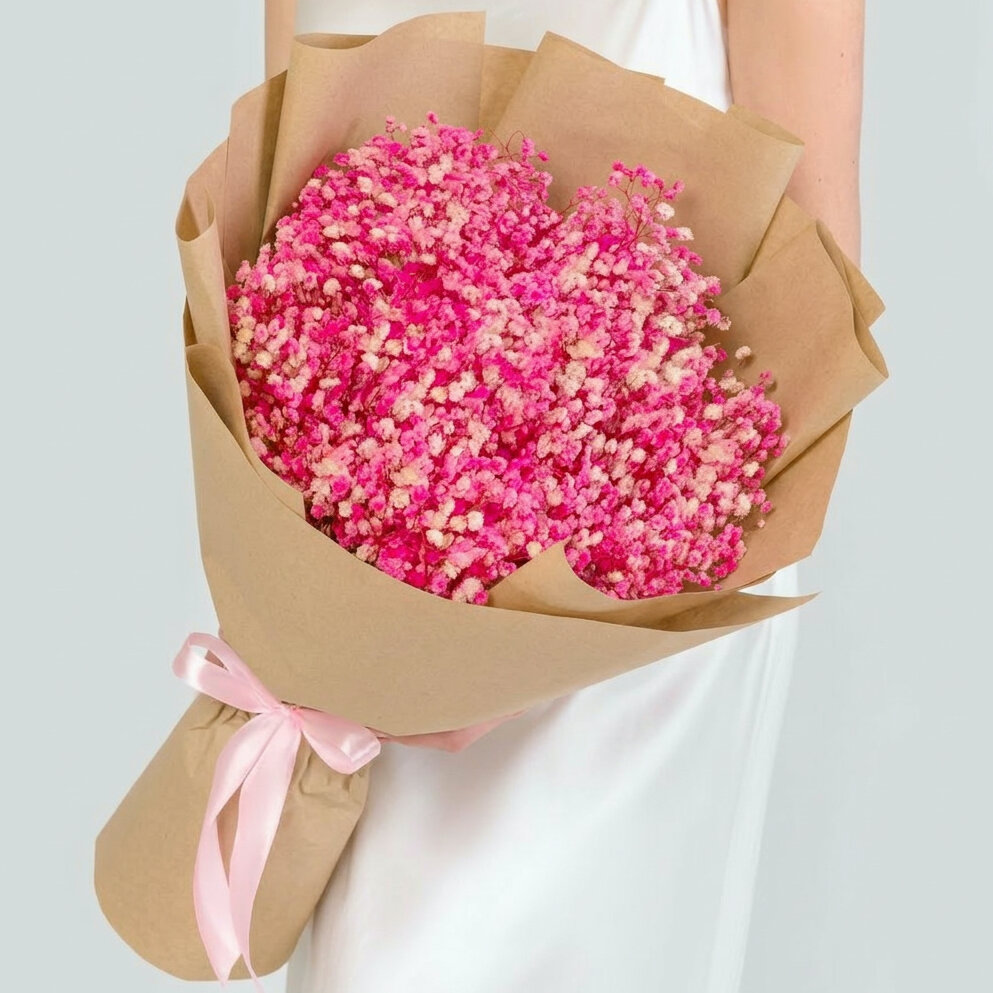 Букет Мегацвет24 "Розовые гипсофилы", 15 шт, стабилизированные, в дизайнерской упаковке