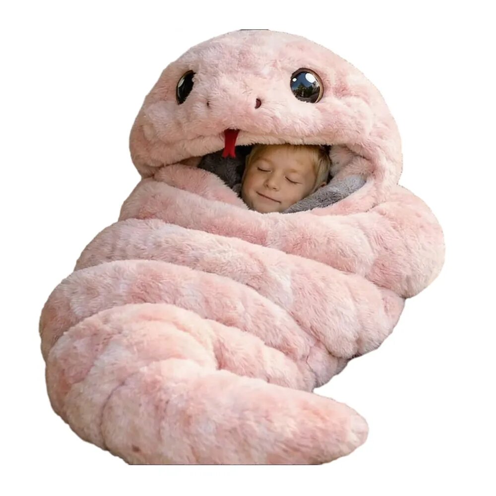 Детский спальный мешок в виде розовой змеи 190 см для сна и игр