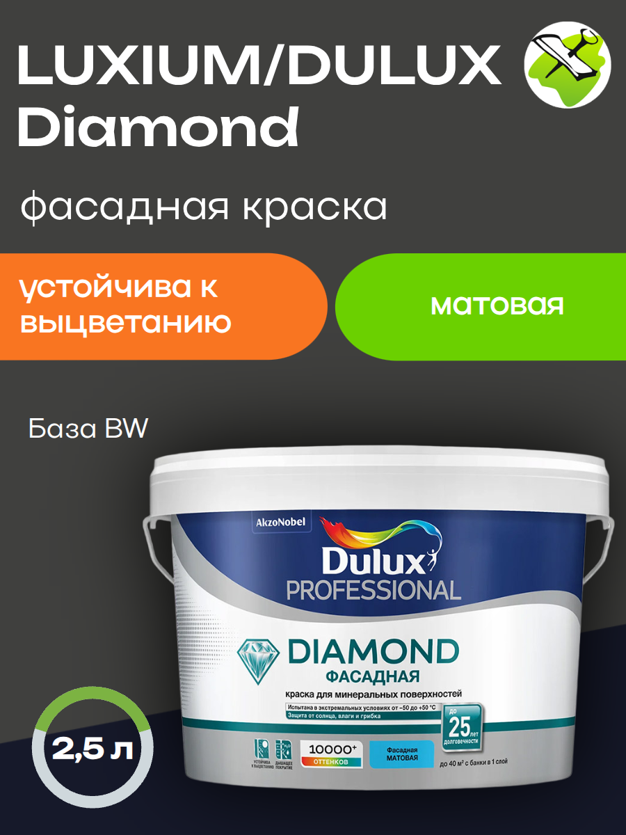 Люксиум (дюлакс) даймонд фасадная краска база BW (2,5 л) белая