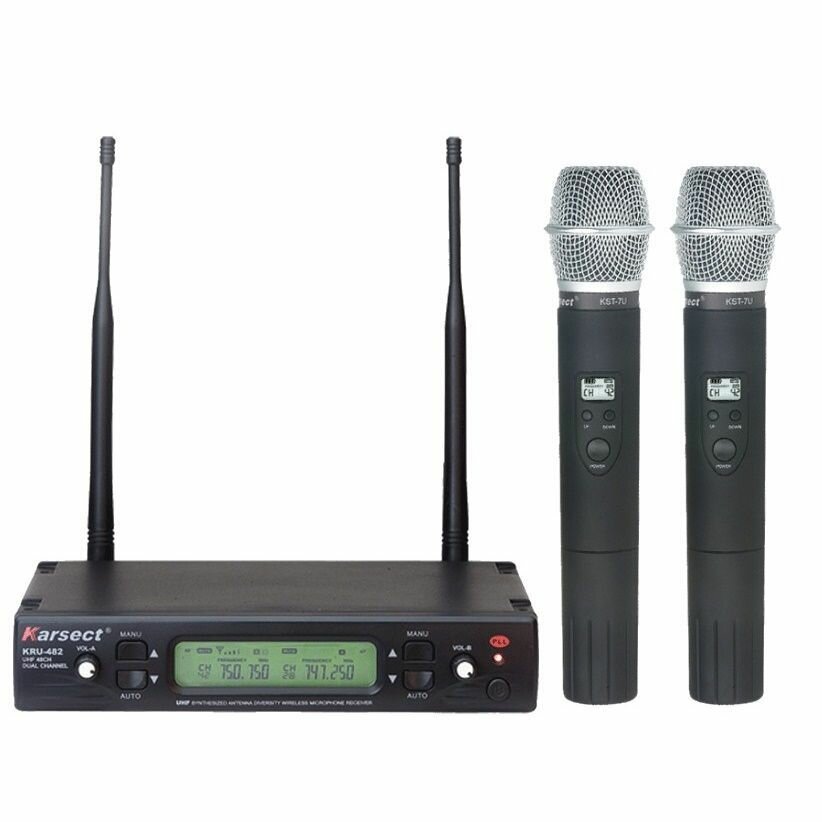 Karsect KRU-482/KST-7U радиосистема UHF, 2 ручных микрофона, 2 х 48 каналов, диверситивная, кейс