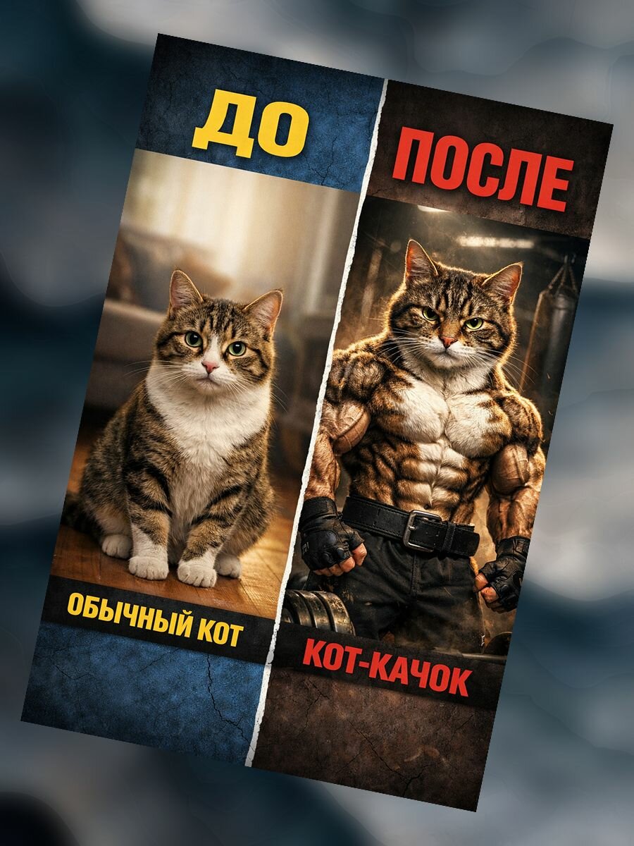 Постер "Кот до / после", 29.7х42см, А3, глянцевый