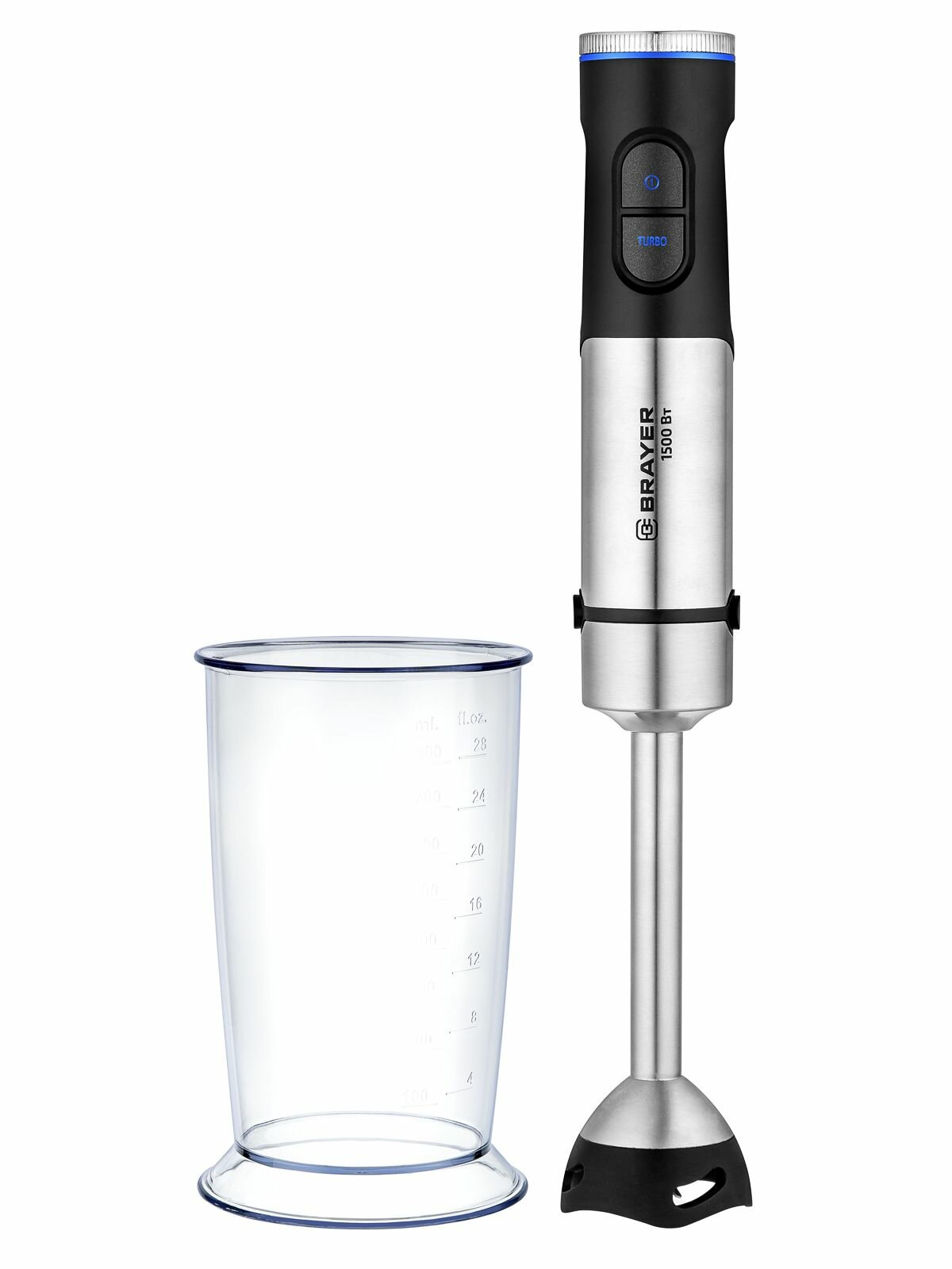 Блендер BRAYER BR 1271, серебристый/черный, погружной, 15 скоростей, пластик, металл
