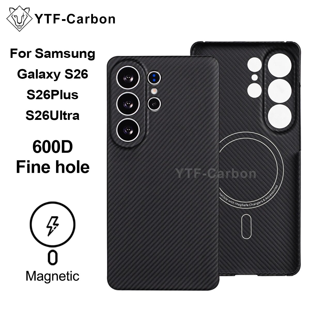 Чехол YTF-Carbon для Samsung Galaxy S26/S26Plus/S26Ultra, черный, 600D Fine hole M, MagSafe