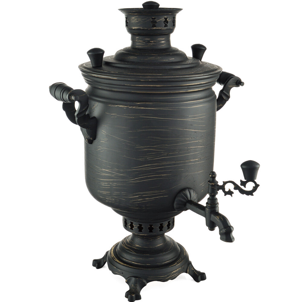 Самовар комбинированный 7 литров формы «Банка» литьё, золотые нити в патине, категория «Эксклюзив»