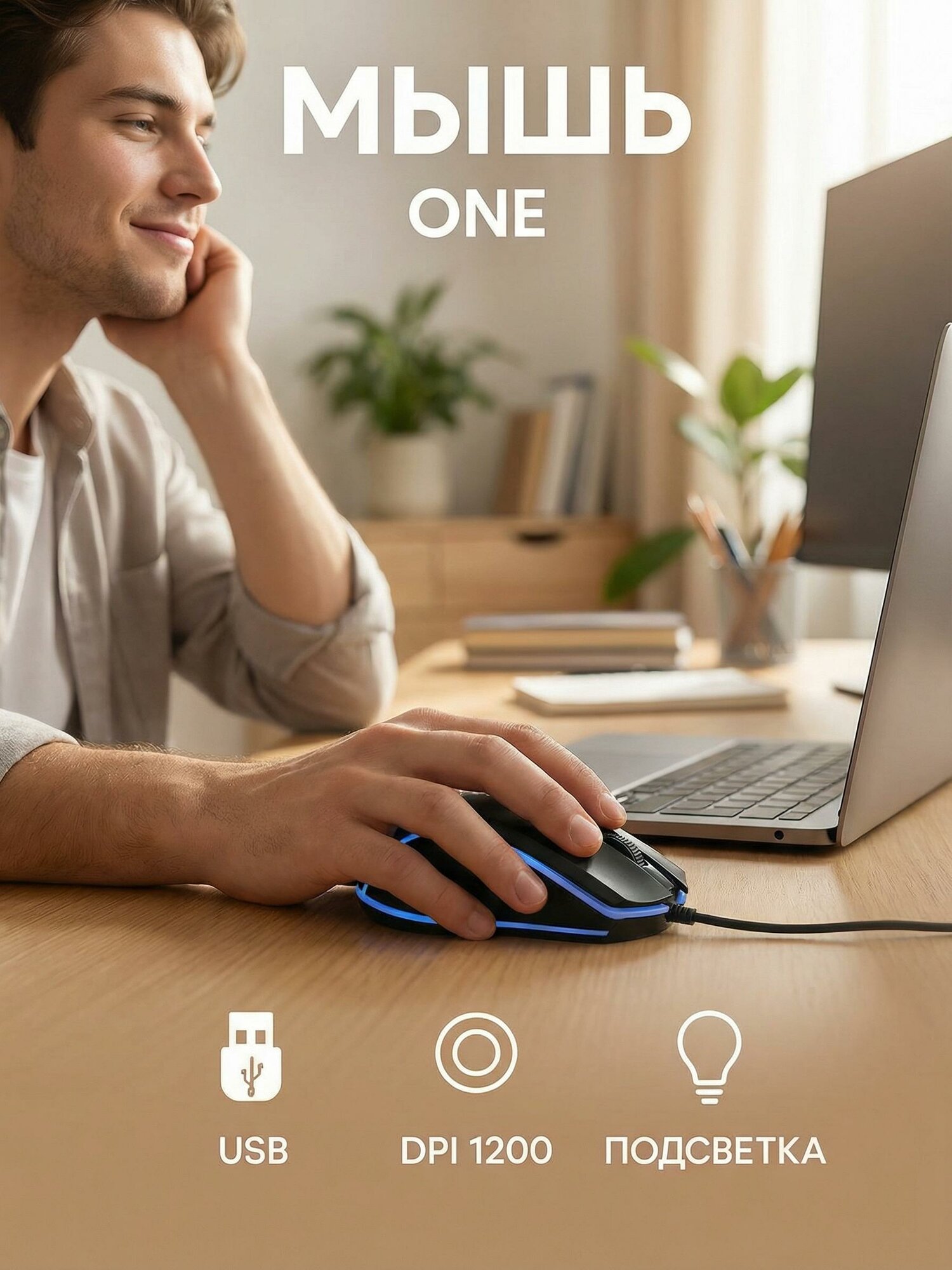 Мышь проводная с подсветкой Smartbuy ONE 338 USB/DPI 1200/3 кнопки/LED/1.4м (SBM-338-K) черная