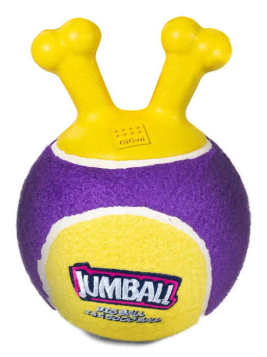 Игрушка для собак GiGwi / ГиГви JUMBALL Мяч теннисный c ручками желтый 18см / жевательная для активных игр / зоотовары для животных