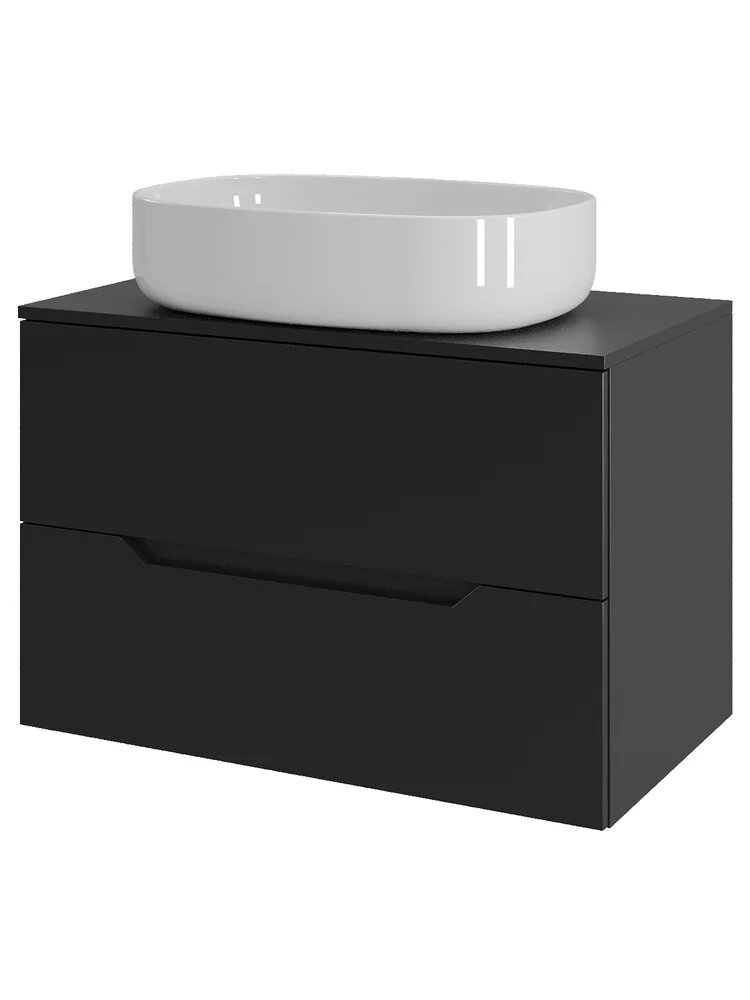 Тумба с раковиной Orange Line 70 подвесная, 70,2 см, со столешницей, черная, матовая, из МДФ, с ящиками, раковина для ванной, фарфоровая, овальная