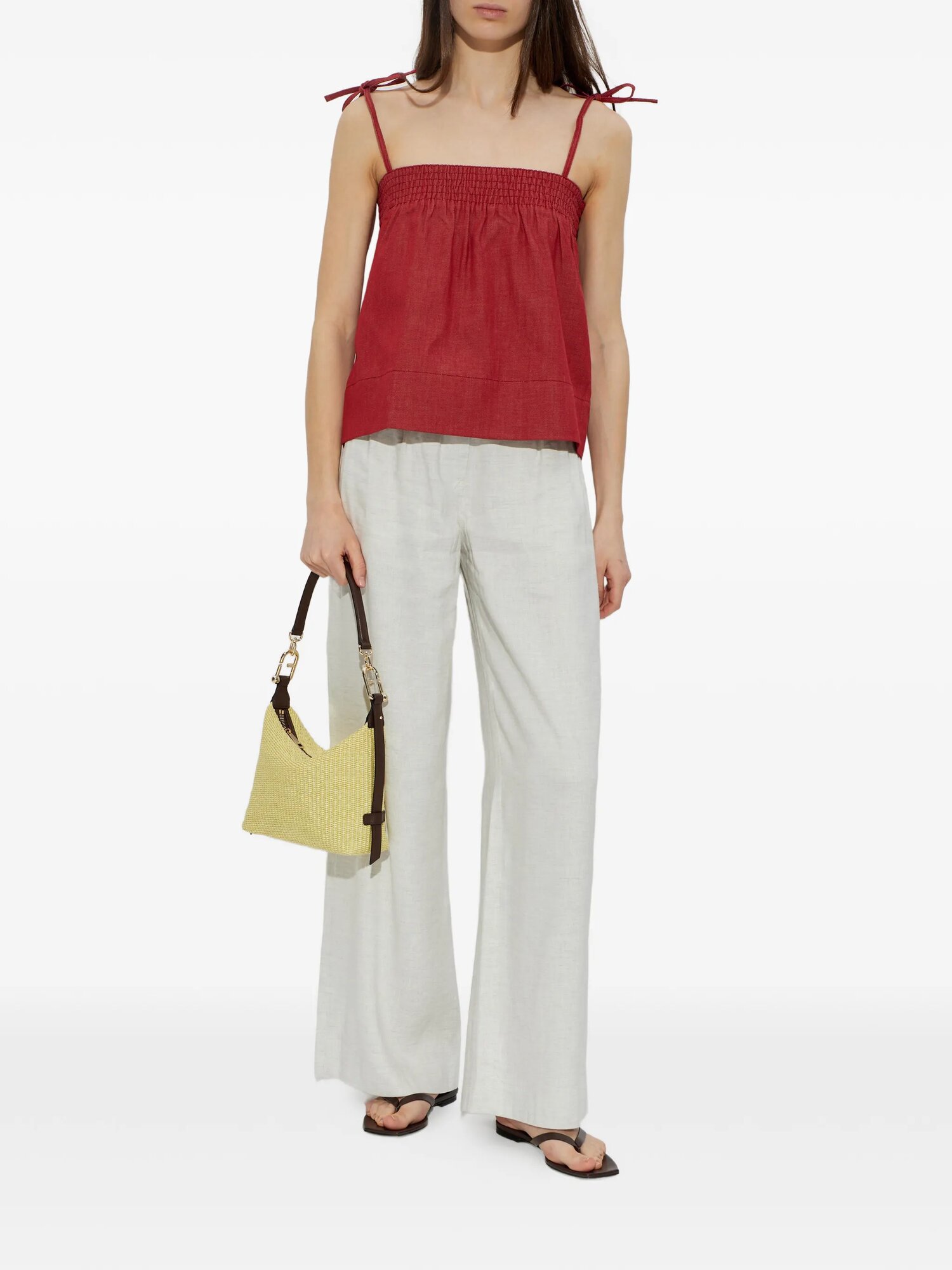 Топ A.P.C. Tie-strap smocked top, размер 42 EU, красный — фото 1