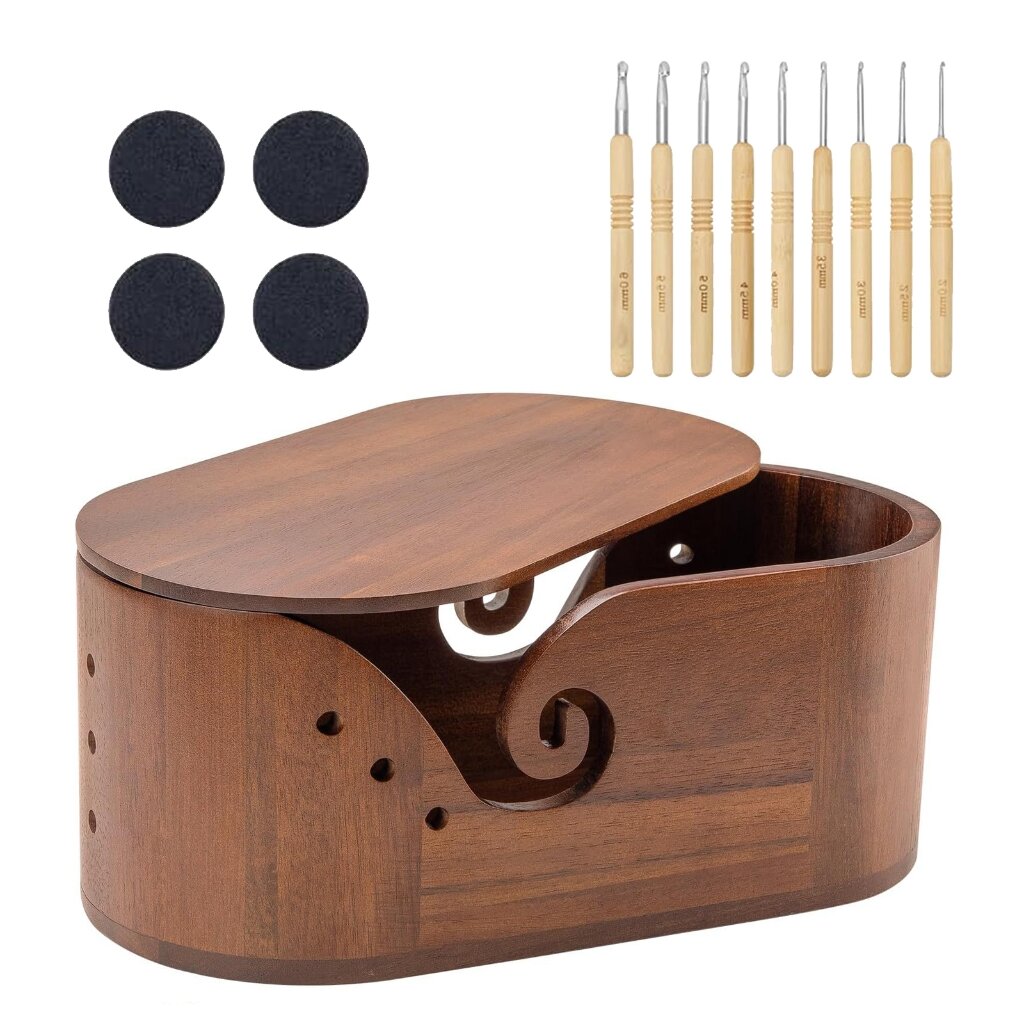 1 Комплект Большого Овального Контейнера Для Хранения Пряжи Чаша С Крышкой Деревянный Ящик-Органайзер