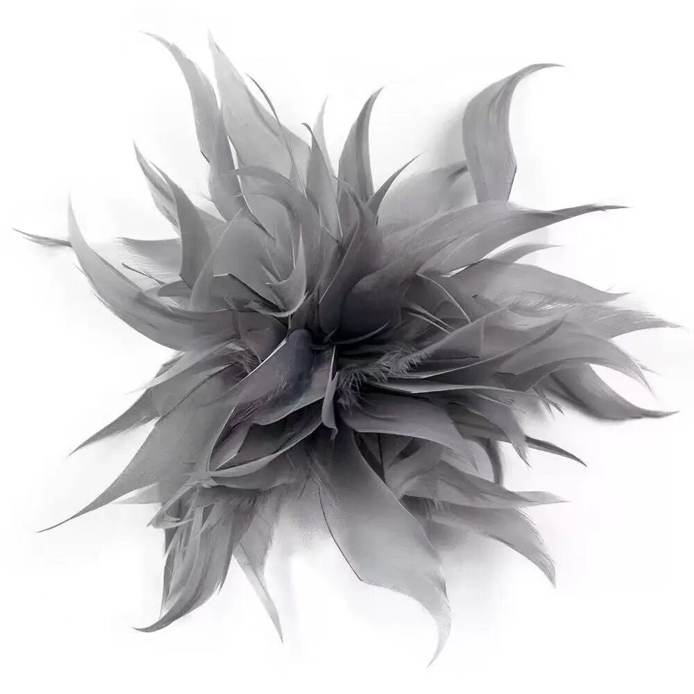 Серый цветок-брошь из перьев, 8-10 см, Grey
