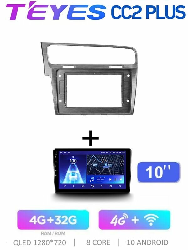 Магнитола 10" Teyes CC2 Plus 4/32 Gb для Volkswagen Golf 7 MK7 2012-2020 F1