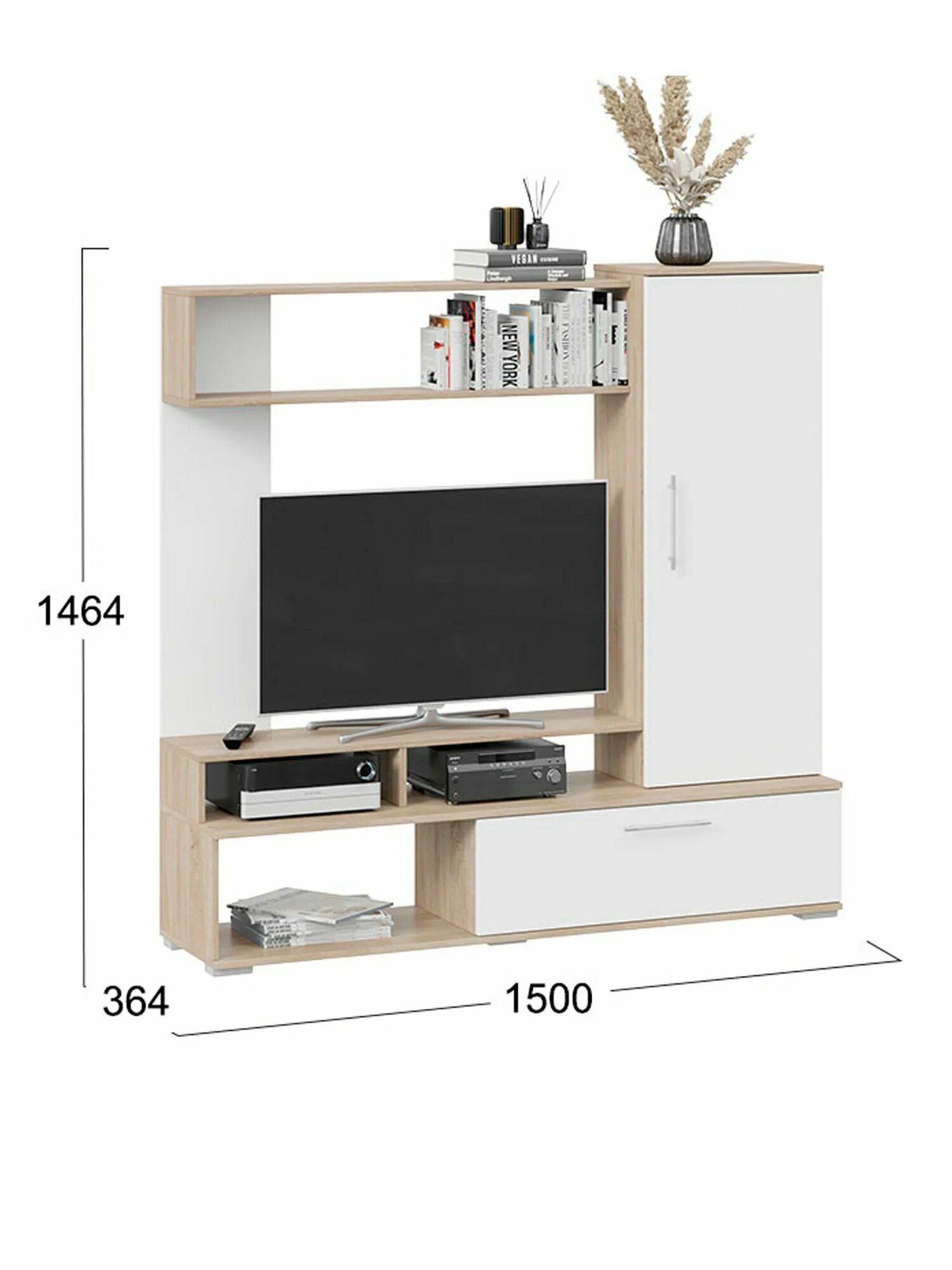 Стенка для гостиной, тумба под ТВ "Сиена", Дуб Сонома/Белый ясень