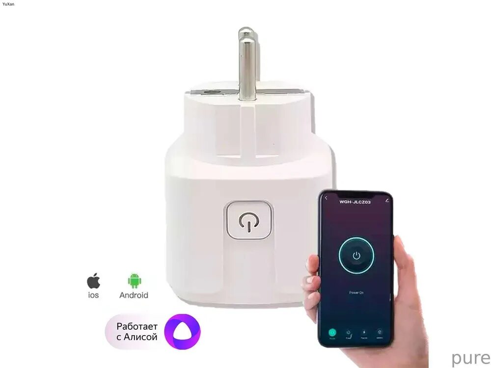Умная розетка tuya Smart Socket EU Mini Wifi + Bluetooth 16А 2200Вт для управления через приложение и Алису