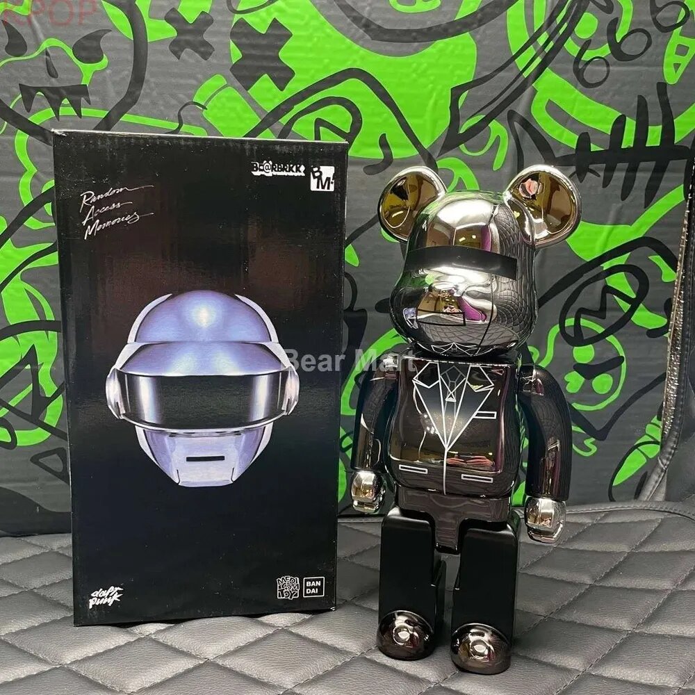 Игрушка Bearbrick Daft Pank 28см Серебро хром, фигурка Daft Punk, ABS пластик