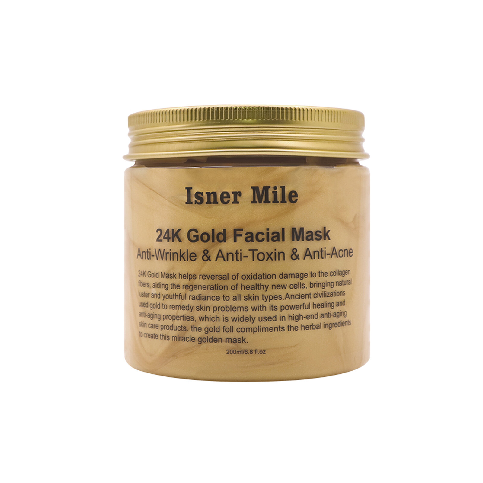 24K Gold Collagen Facial Mask Anti-aging Firming Deep Cleansing Moisturizing Hydrating Skin Care Product, 200ml, Aqua, Glutamic Acid, Hyaluronicacid, Glycerin, Alchemilla Vulgaris Extract, Aloeferox Leaf Extract, Hamamelis Virginianaextract, Centella