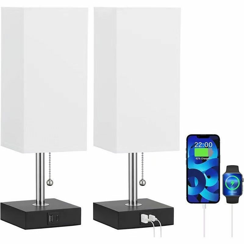 Две прикроватные лампы, каждая с USB-портом для зарядки и теплым светом.