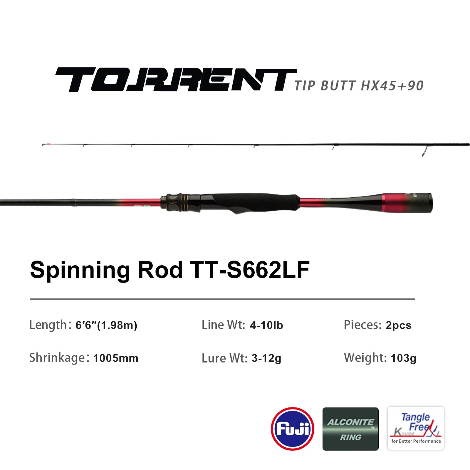 TORRENT Spinning Rod TT-S662LF 6'6" 4-10lb