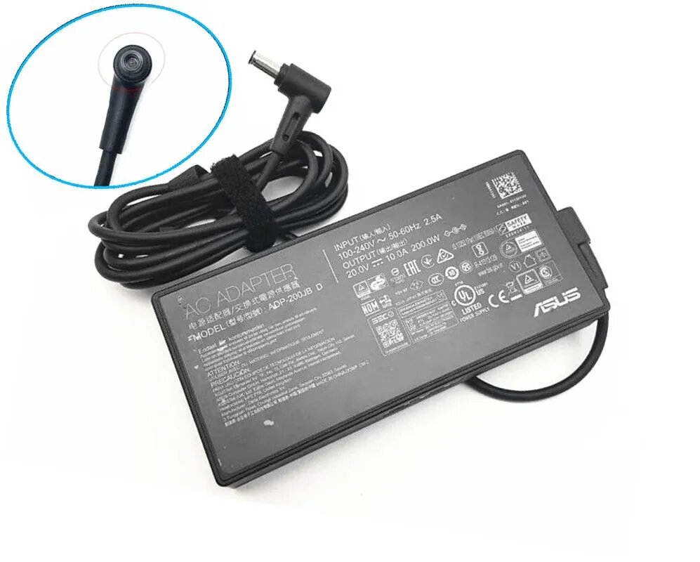 Блок питания 20 В 10 А 200 Вт 6,0 мм / 3,7 мм для ноутбуков Asus TUF FX516PM FX516PR FA506QM FA506QR FA706QM FA706QR FX506HM FX507ZE FX706HM FX707ZE