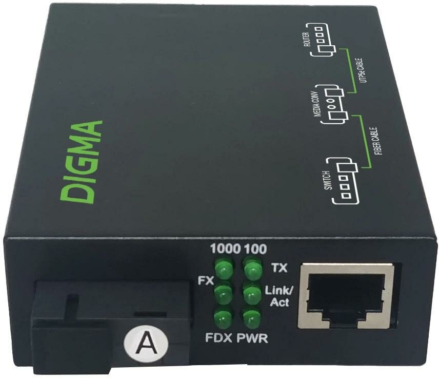 Медиаконвертер DIGMA Однопортовый, оптический интерфейс SC, скорость 1 Гбит/с (DMC-1G35-20AL)