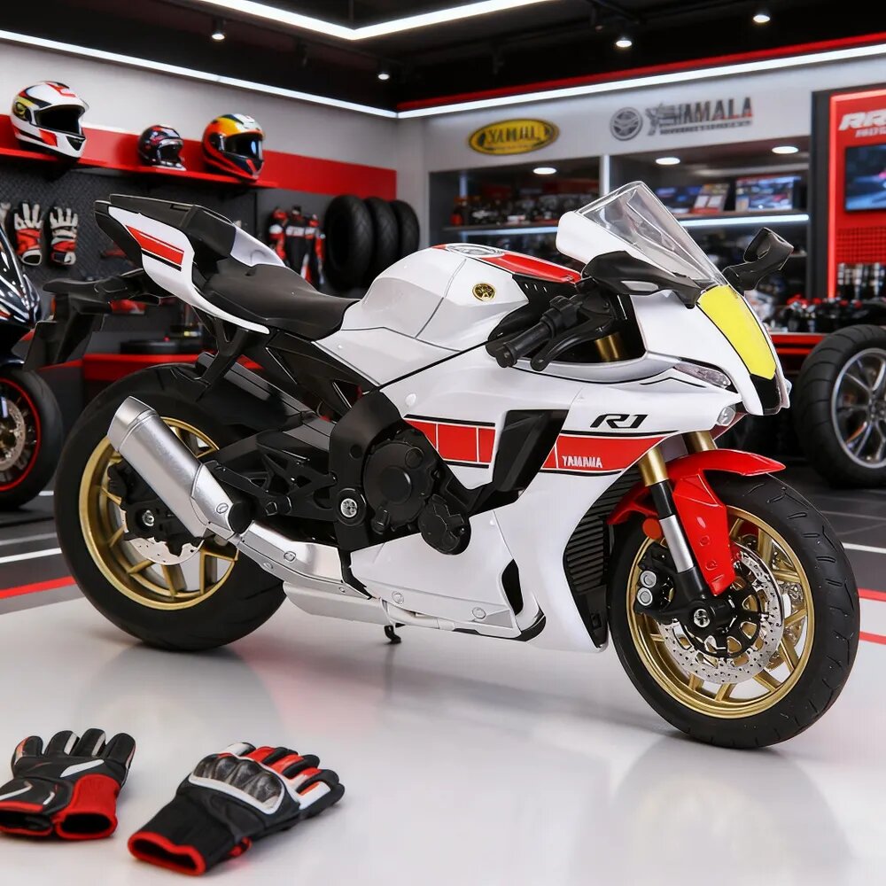 Миниатюрная модель мотоцикла Ямаха R1 из литого под давлением металла 1:12 Yamaha R1 Мотоциклы Игрушки, со светом