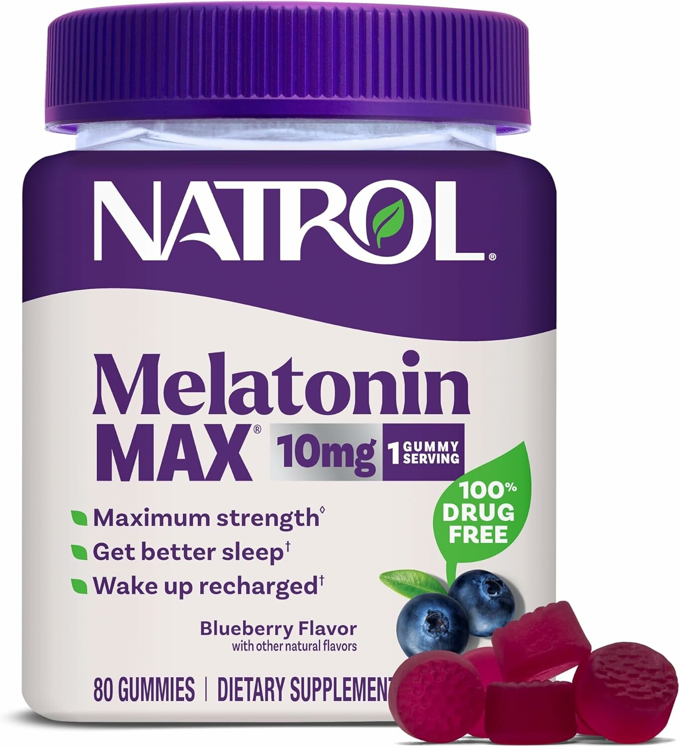 Жевательные мармеладки Natrol "Melatonin Max", для сна, черника, 10 мг, 80 шт