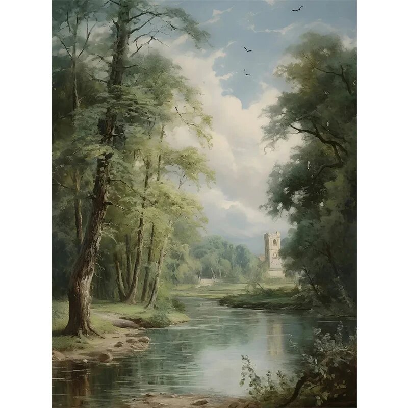 Пейзаж зеленый на холсте 40x60 см без рамы