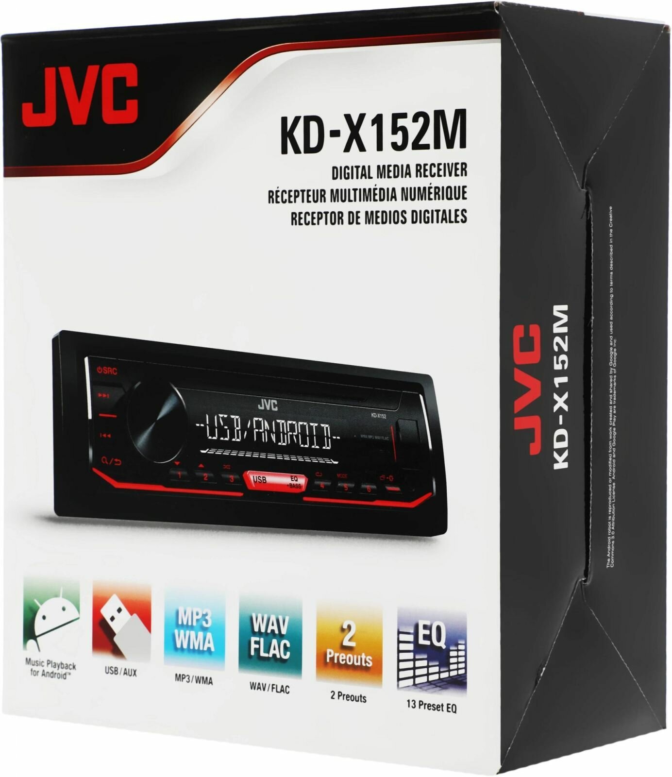 Автомагнитола JVC 1DIN 4х50 Вт, RDS, USB Type-A, AUх (KD-X152M)