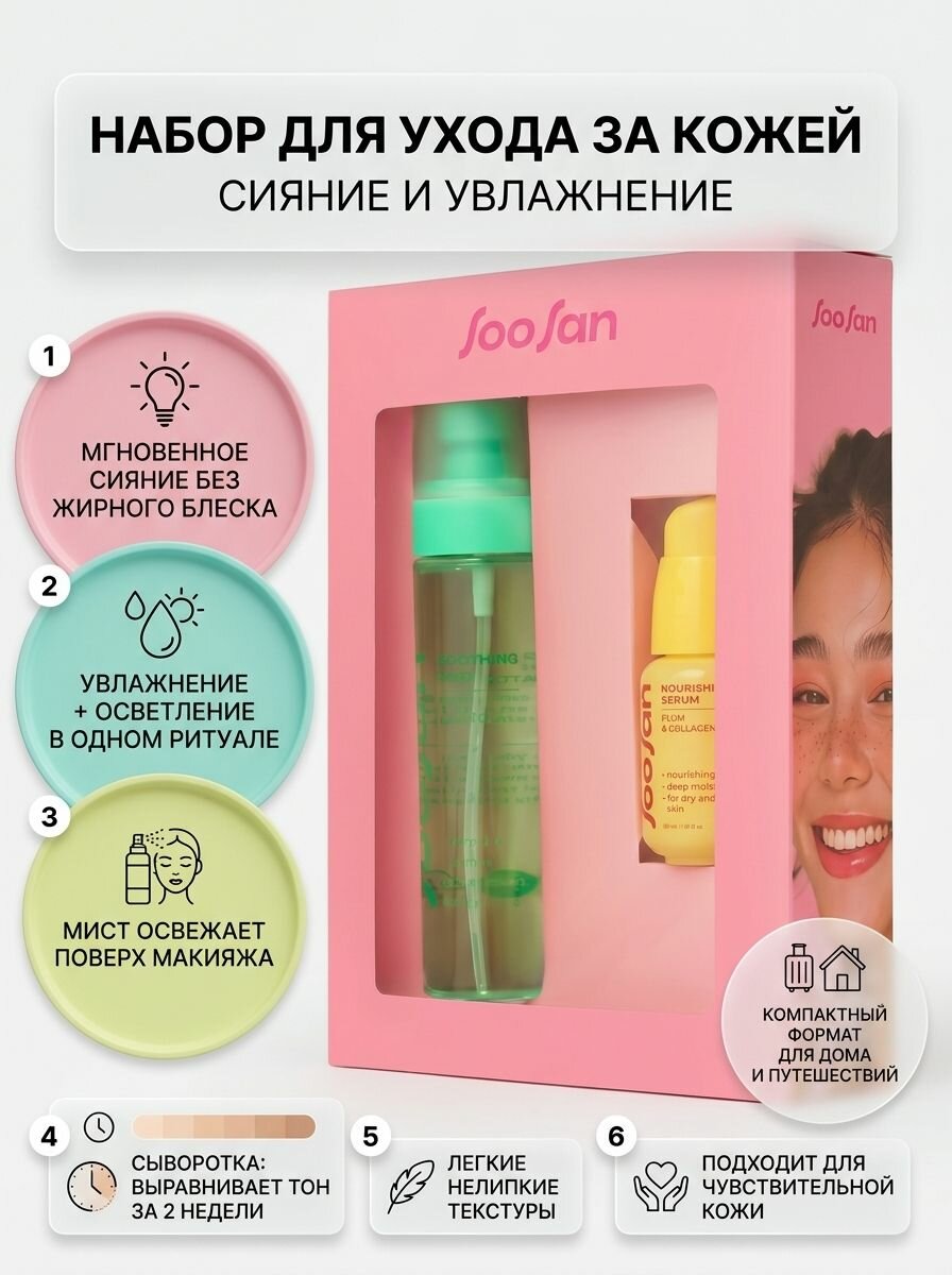 SOOSAN Glow & Comfort Set Набор: мист для лица, сыворотка для лица 100мл+30мл