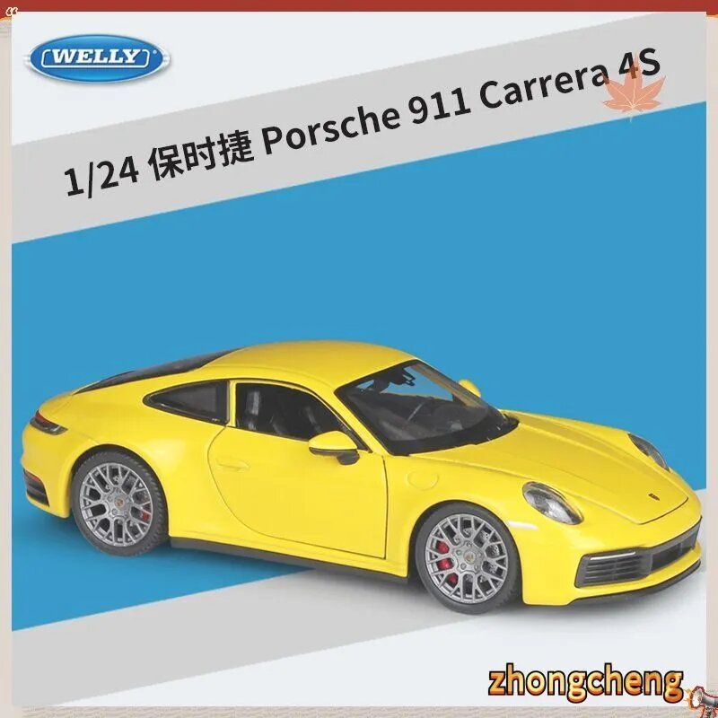 Модель автомобиля Welly 1:24 Porsche 911 Carrera 4S, спортивный автомобиль, симуляция, игрушечная модель из сплава