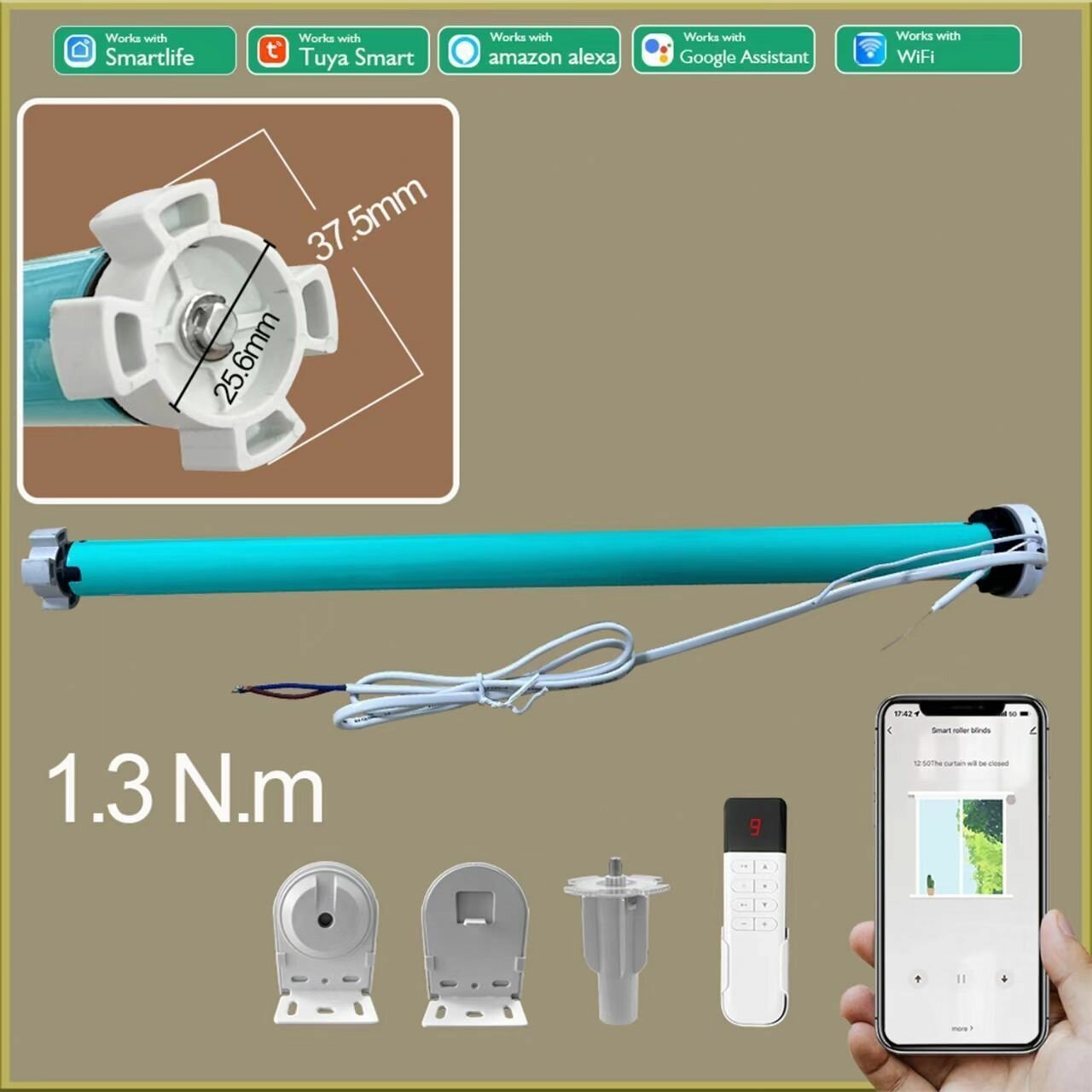 Привод рольставней, трубчатый мотор для умного дома, диаметр трубки 37-38 мм, длина мотора 44,1 см, беспроводной пульт дистанционного управления, управление со смартфона по Wi-Fi, приложение Tuya