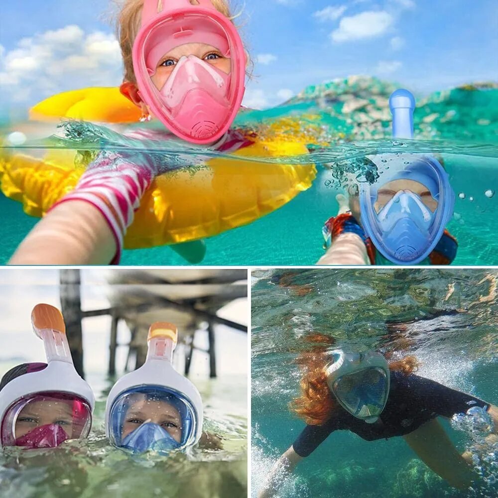 Маска для плавания детская XS (3-8 лет) полнолицевая с креплением для экшн-камеры — фото 1