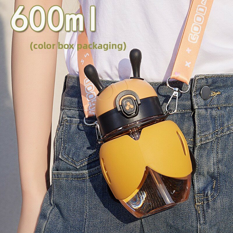 Картина пчела детский стакан с трубочкой и петлёй для переноски для школы и путешествий оранжевый