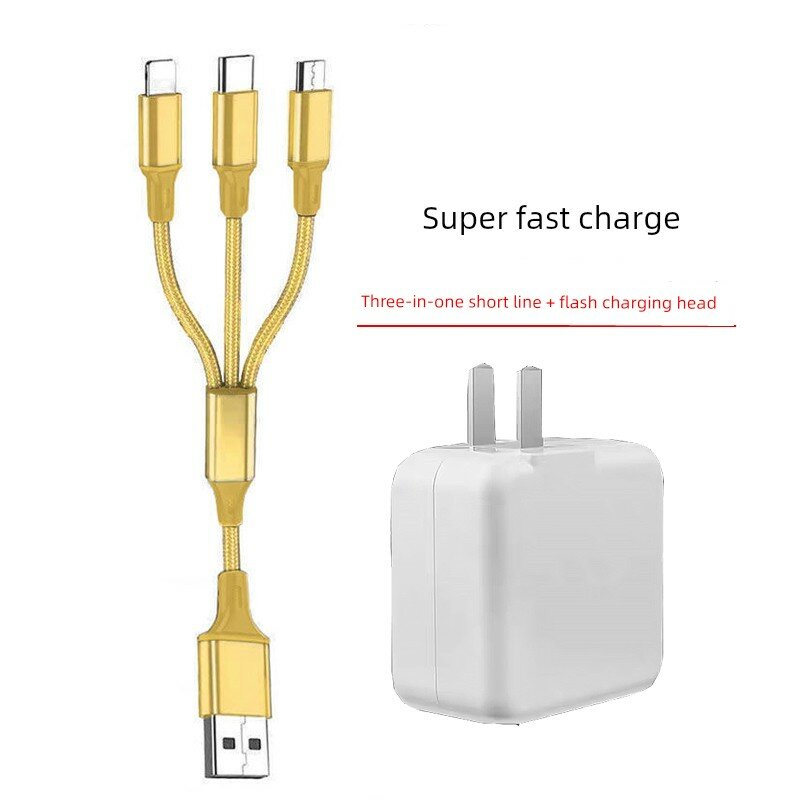 0.25M Компактный 3-в-1 USB-C к Lightning Многофункциональный Зарядный Устройство с Быстрой Зарядкой - Титаниевый Золотой