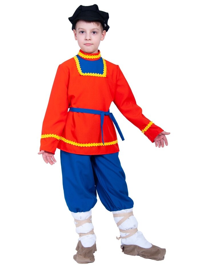 Костюм народный для мальчика Иванушка в лаптях, рубаха, штаны, картуз, лапти р-р. 128 11009772