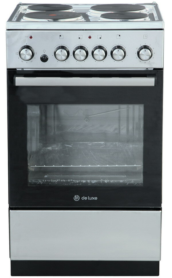 Электроплита De luxe 5004.16э-010 50 см, 43 л, 4 конфорки, серебристый