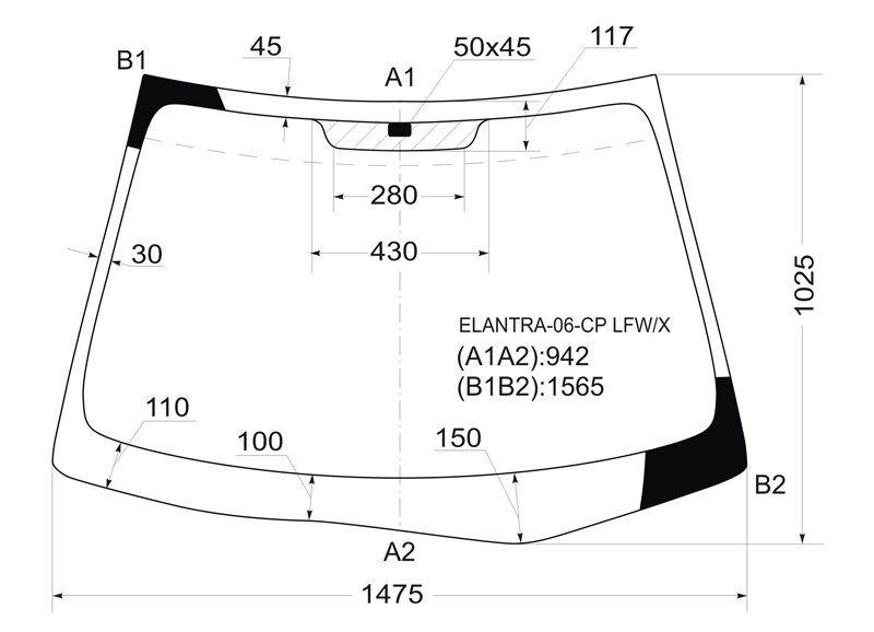 Стекло лобовое в клей HYUNDAI ELANTRA/AVANTE 06-