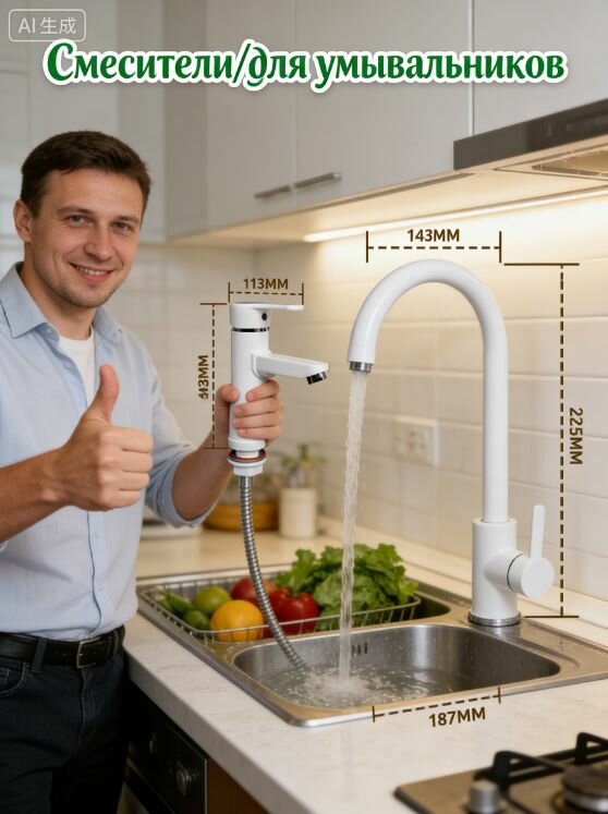 Смеситель для раковины в ванной комнаты из ABS пластика без протечек монтаж без инструментов универсальный для квартир и мини-ванных